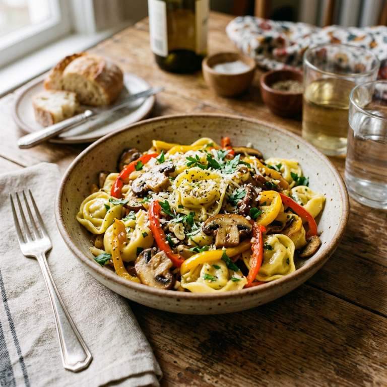 Garlicky Marsala Mushrooms with Tortellini | Kitchen Moxy